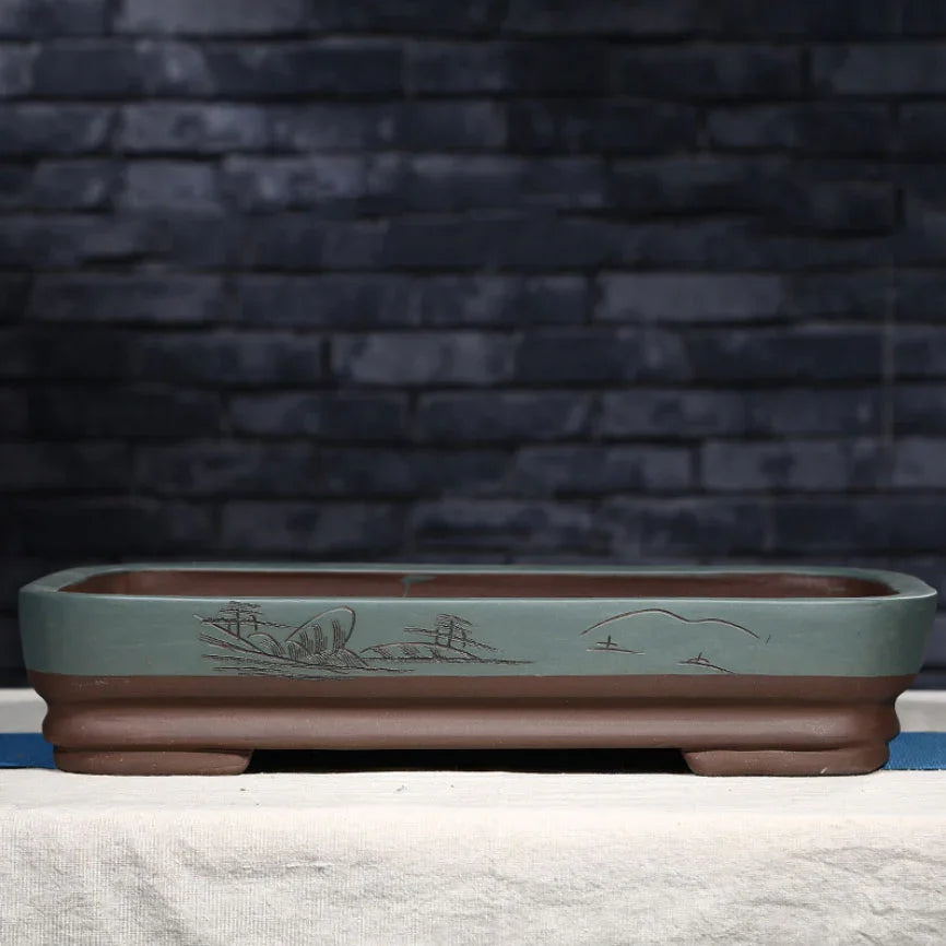 18.5" (47cm) Extra Large Rectangular Handmade Etched Forest Bonsai Pot ...