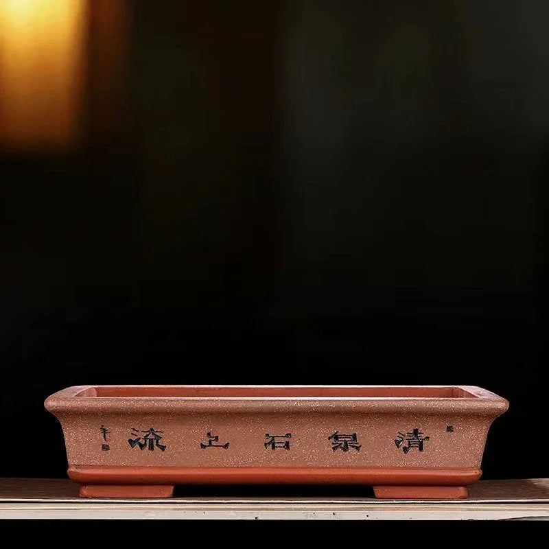 20.8" (53cm) Extra Large Rectangular Bonsai Pot w Chinese Calligraphy ...