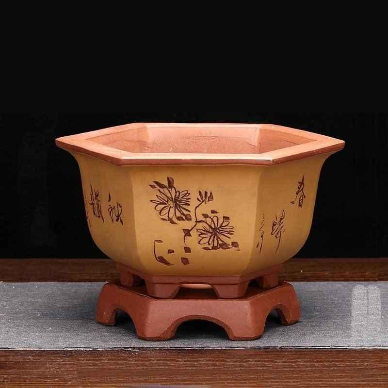 8.4" (21.5cm) Hexagonal Unglazed Bonsai Pots w Stand – Potscape